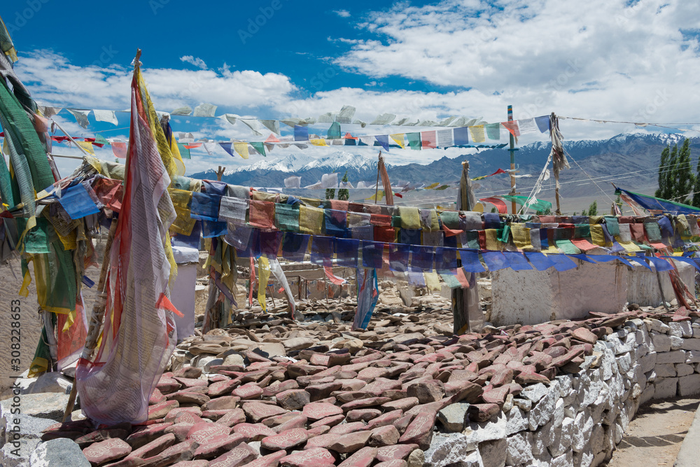 Ladakh, India - Jul 03 2019 - Mani Stone at Choglamsar Town in Ladakh ...