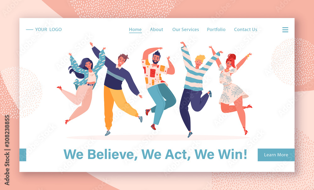 Concept of landing page on success and achievement theme. Template for ...