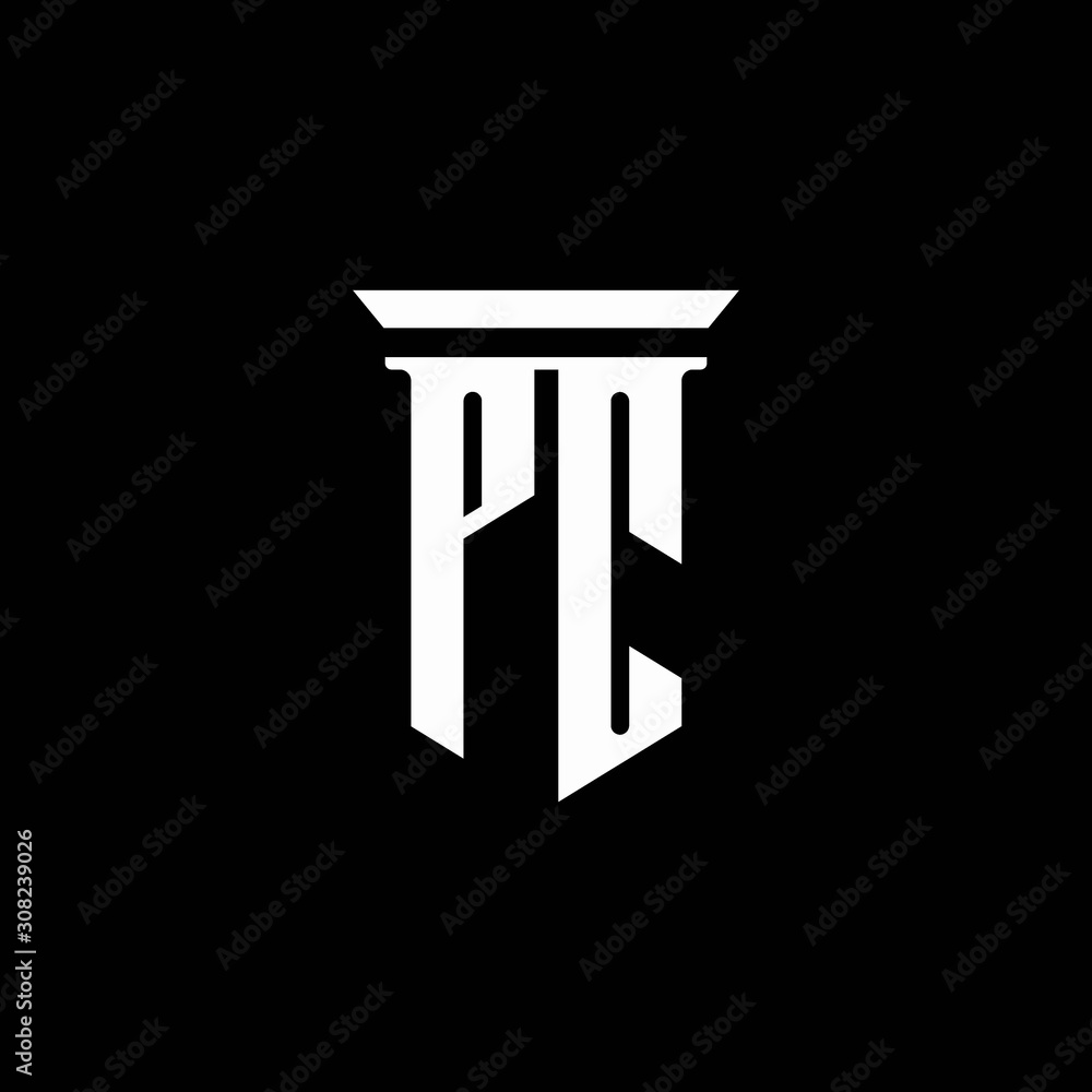 PC monogram logo with emblem style isolated on black background Stock ...