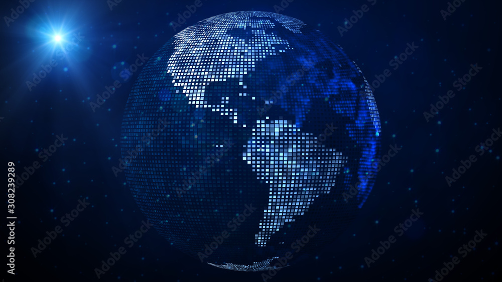 Square Shines Dotted Globe Earth World Map Of The North And South ...