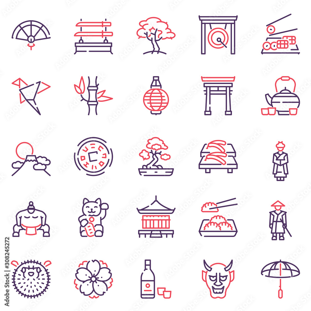 Japan items color linear icons set Stock Vector | Adobe Stock