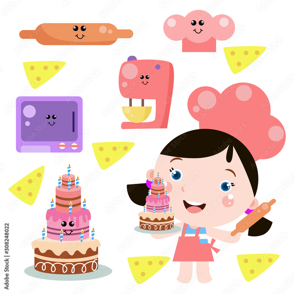 Little Girl Cooking Cartoon