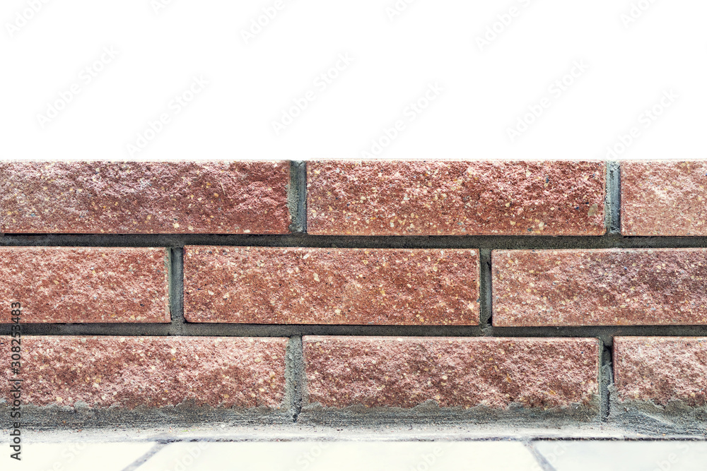 Straight lines of new fresh brickwork wall and cincrete foundation ...