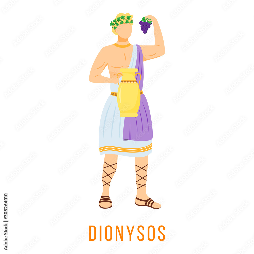 Dionysos flat vector illustration. Dionysus. God of wine and grape ...