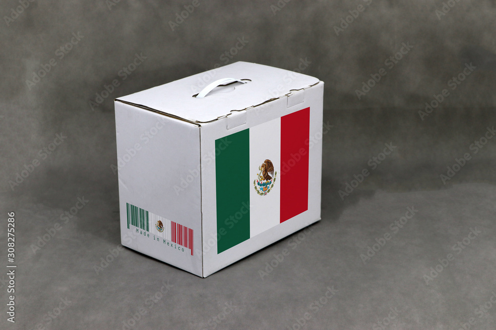 Mexico flag on white box with barcode and the color of nation flag on ...