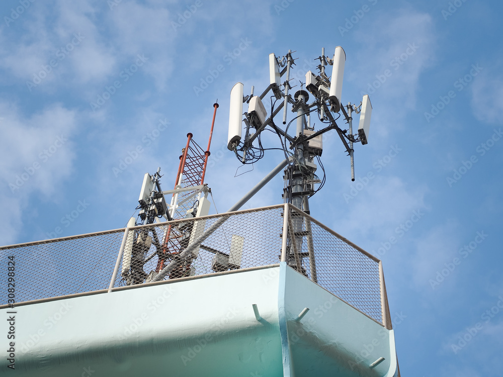 LTE, GSM, 2G, 3G, 4G, 5G tower of cellular communication ...