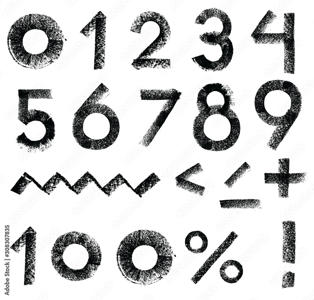 Set of hand drawn digits. Hand made written with crayon templates of ...
