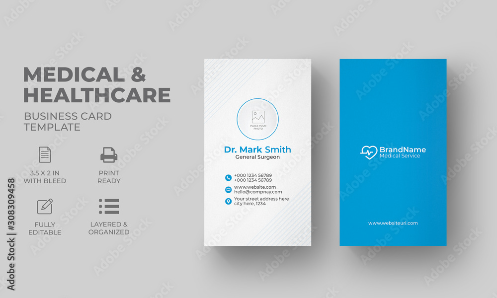 Vertical Medical Healthcare Business Card Template | Creative and ...