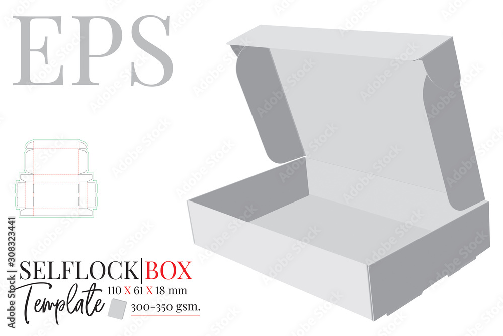 Self Lock Box Template, Vector with die cut, laser cut lines. Cut and ...