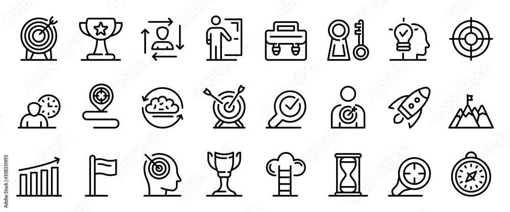 Mission icons set. Outline set of mission vector icons for web design ...