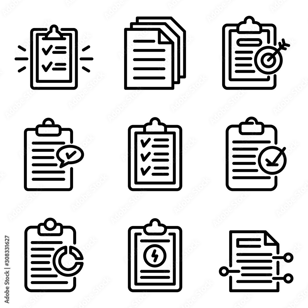 Summary icons set. Outline set of summary vector icons for web design ...