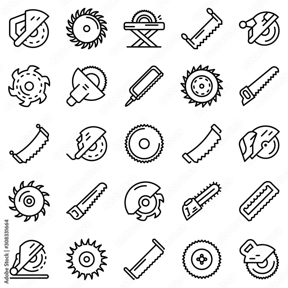 Saw icons set. Outline set of saw vector icons for web design isolated ...