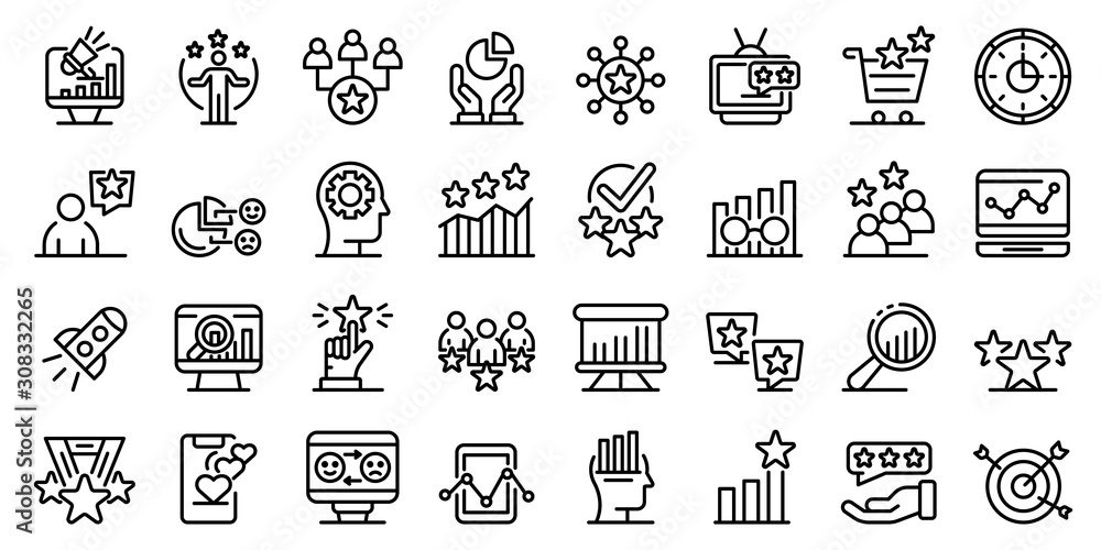 Reputation icons set. Outline set of reputation vector icons for web ...