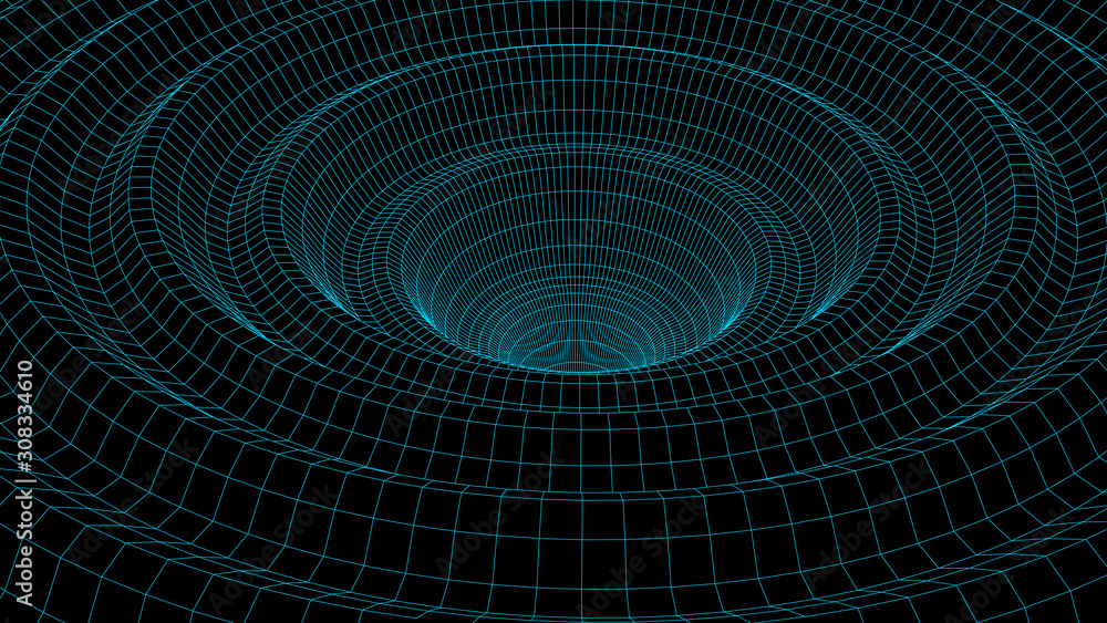 Vortex. Vector perspective curved grid. Wireframe abstract tunnel. 3D ...