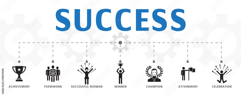 horizontal success banner concept template with simple icons. Contains ...
