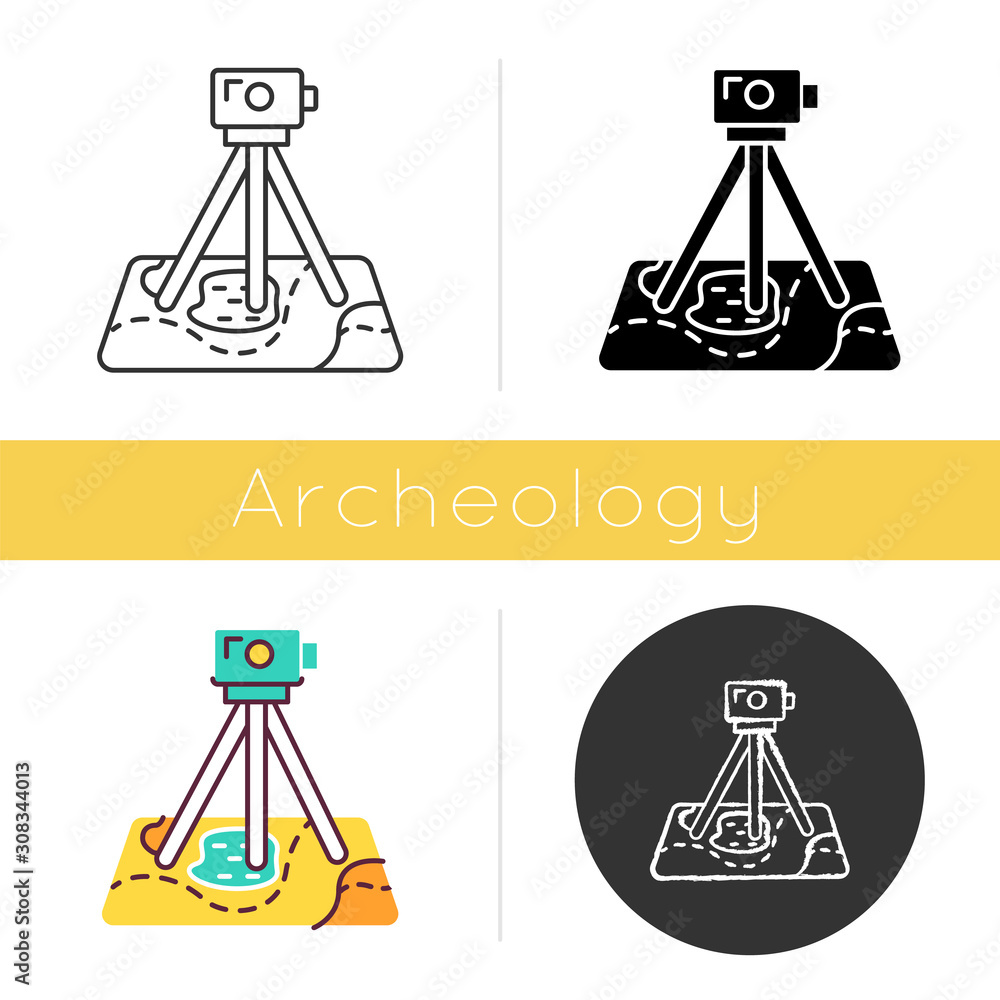 Field survey icon. Research equipment. Archeological exam. Digital tool ...