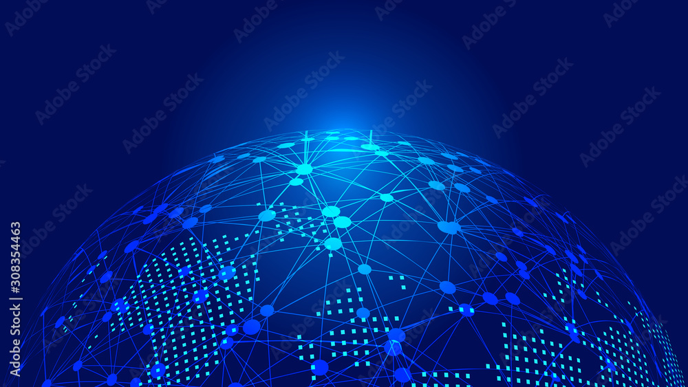 Digital earth, point and line connection, innovative technology polygon ...