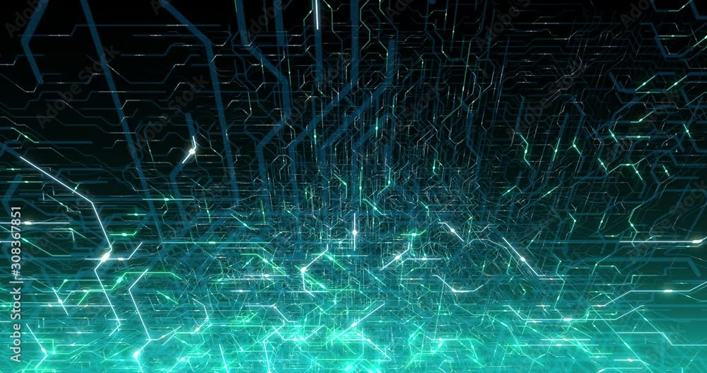 4K seamless loop of printed circuit board (PCB) in motion. Artificial ...