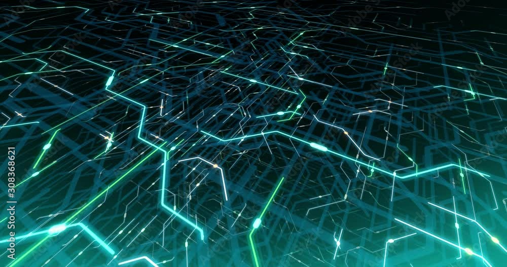 4K seamless loop of printed circuit board (PCB) in motion. Artificial ...