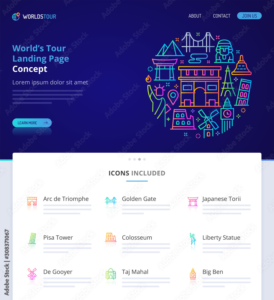 World's Famous Landmarks Home Page Design Concept. Stock Vector | Adobe ...