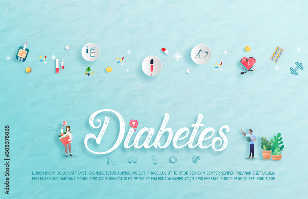Vetor de Diabetes patient treatment Concept. Blood glucose testing ...