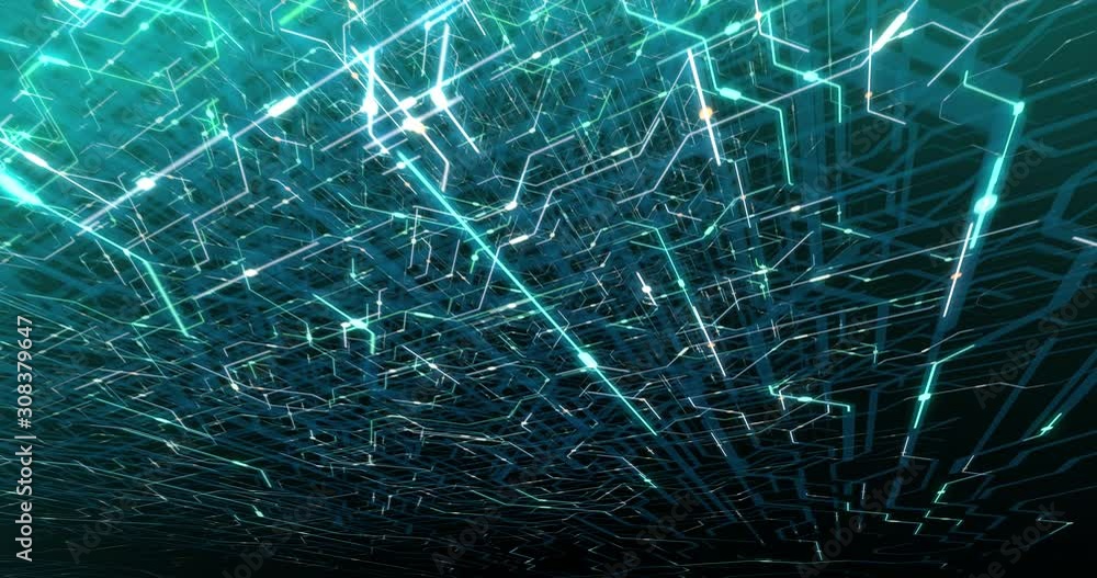 4K seamless loop of printed circuit board (PCB) in motion. Artificial ...