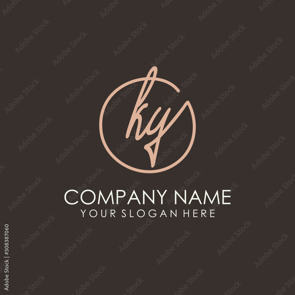 KY initials signature logo. Handwritten vector logo template connected ...