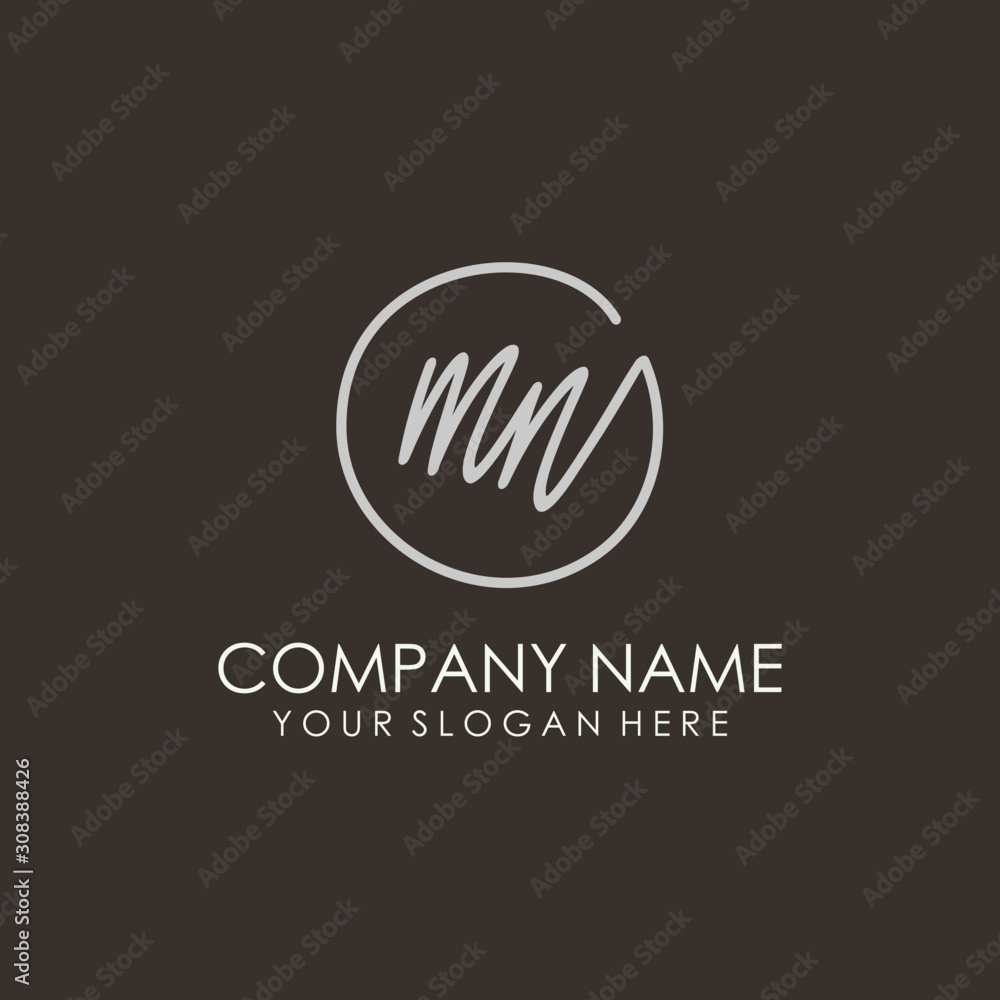MN initials signature logo. Handwritten vector logo template connected ...
