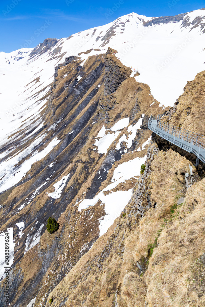Sky cliff walk at First peak of Alps mountain Grindelwald Switzerland ...