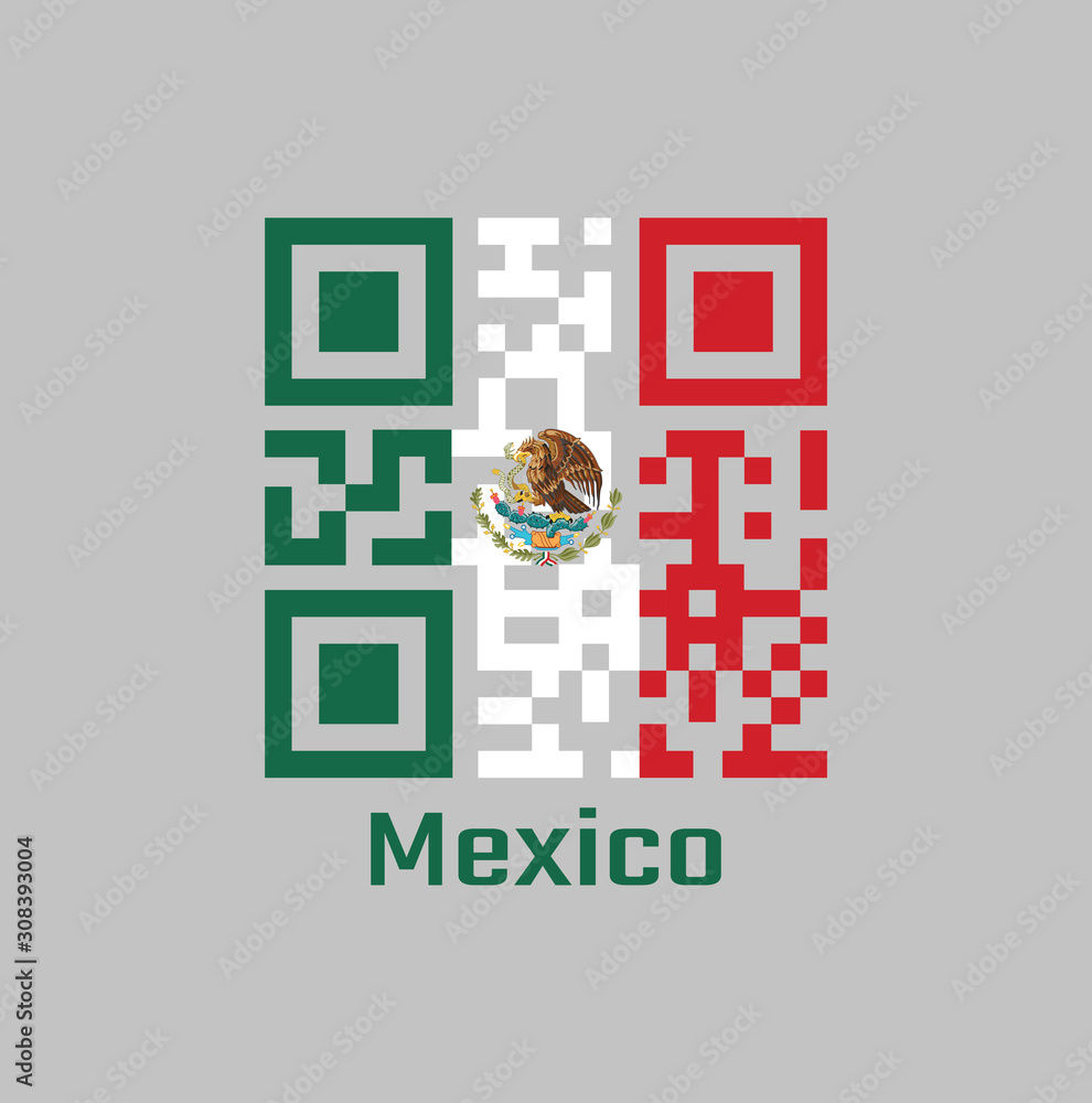 QR code set the color of Mexico flag, a vertical tricolor of green ...