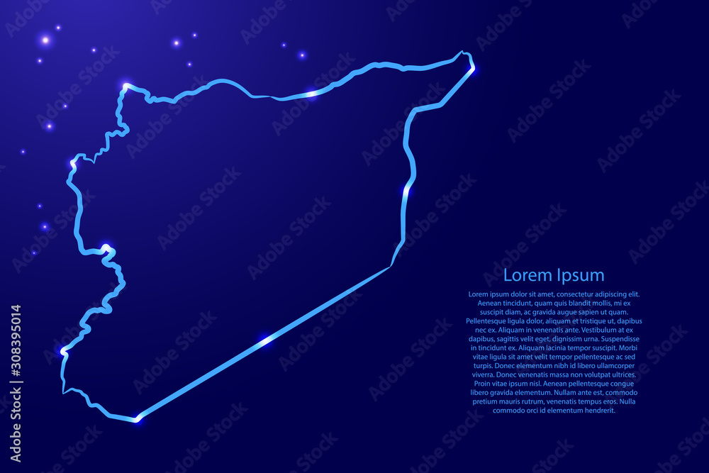 Syria map from the contour blue brush lines different thickness and ...