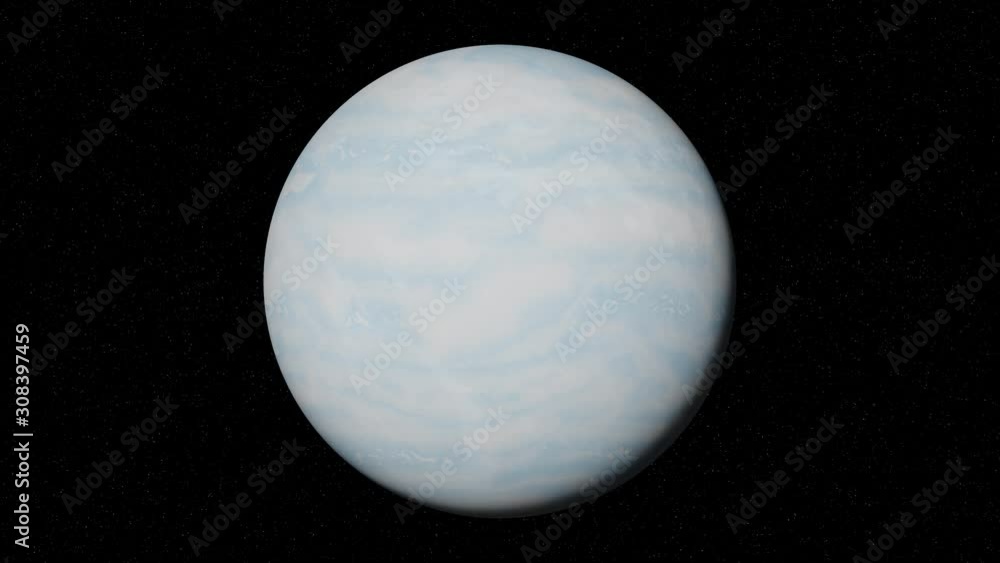 Uranus rotating in space, ice giant planet in front of the stars of the ...
