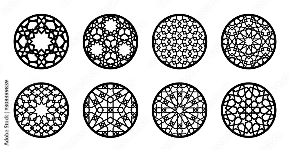 Arabesque circle, round element set for laser cutting ,stencil ...