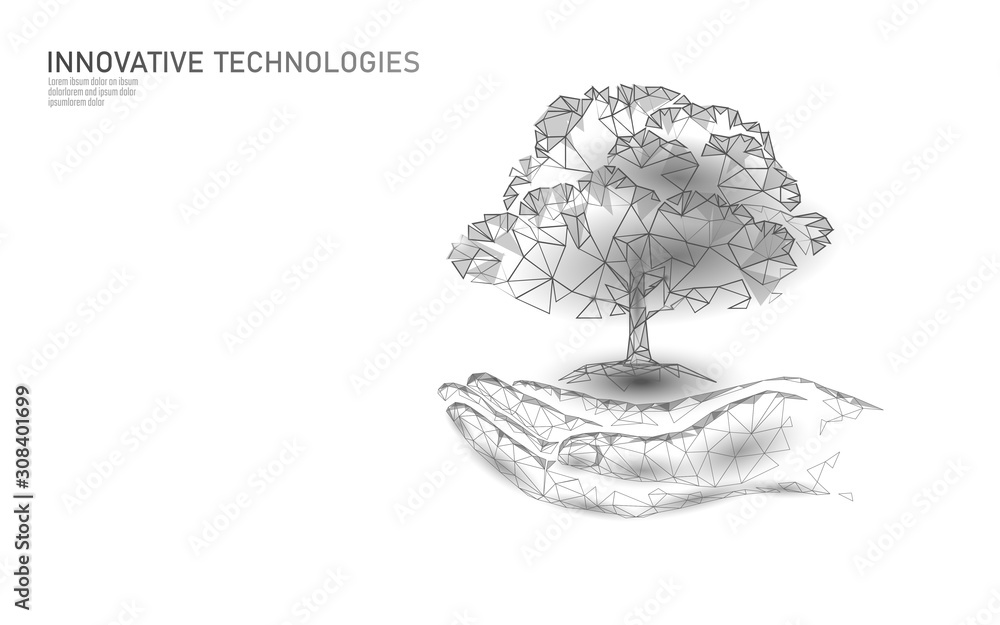 Hands holding plant tree ecological abstract concept. 3D render ...