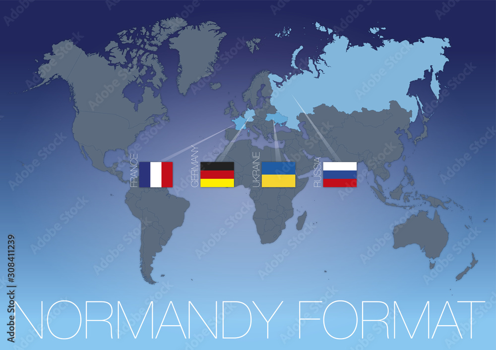 Normandy Format international conference world map with flags, vector ...