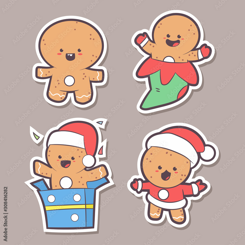 Cute gingerbread man characters vector cartoon set isolated on ...