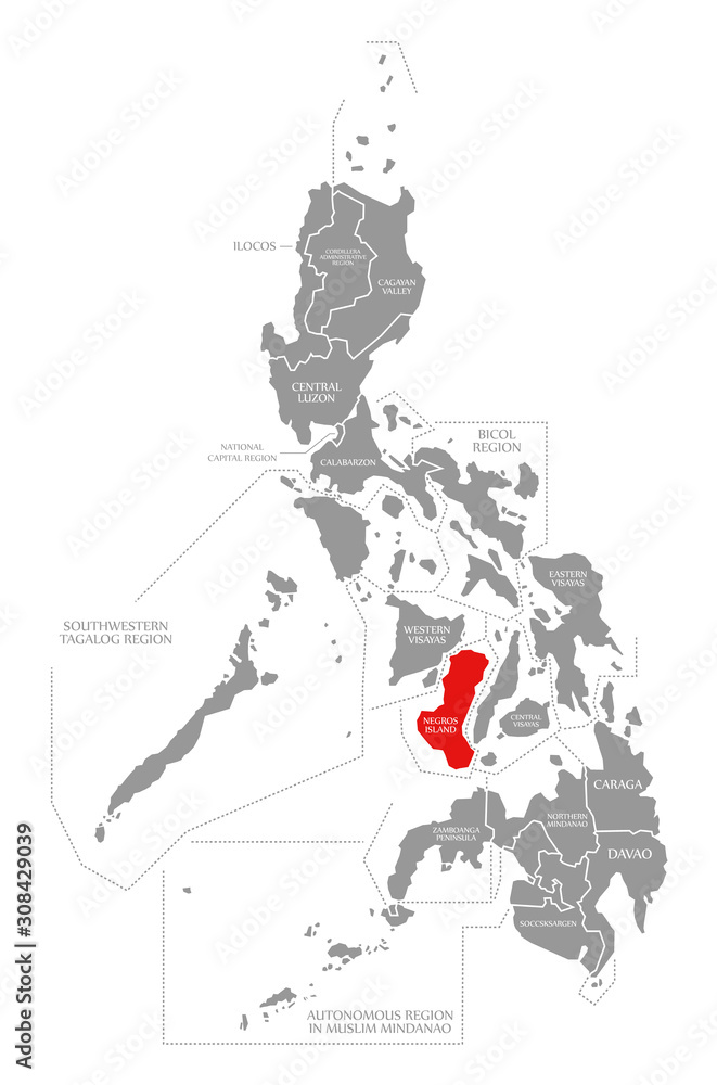 Negros Island red highlighted in map of Philippines Stock Illustration ...