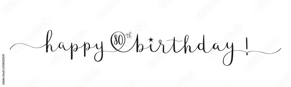 HAPPY 80th BIRTHDAY! black vector brush calligraphy banner with swashes ...