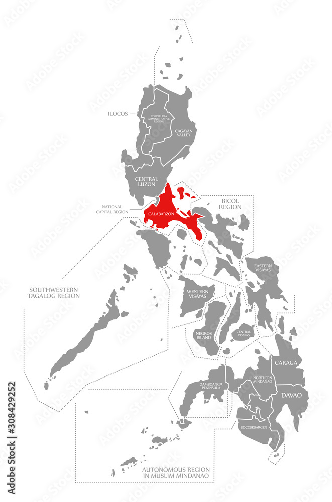 Calabarzon red highlighted in map of Philippines Stock Illustration ...