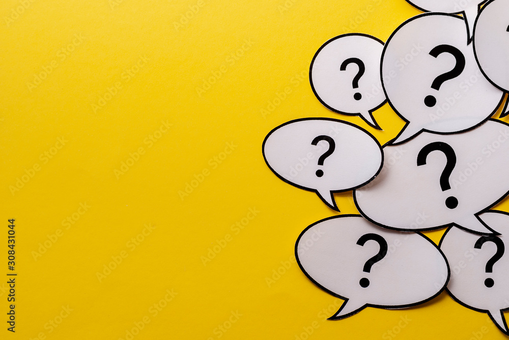 Multiple question marks in speech bubbles with copy space Stock Photo ...