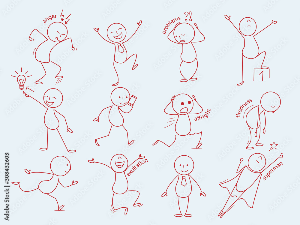 Stickman characters. Business person in doodle style cute expressions ...