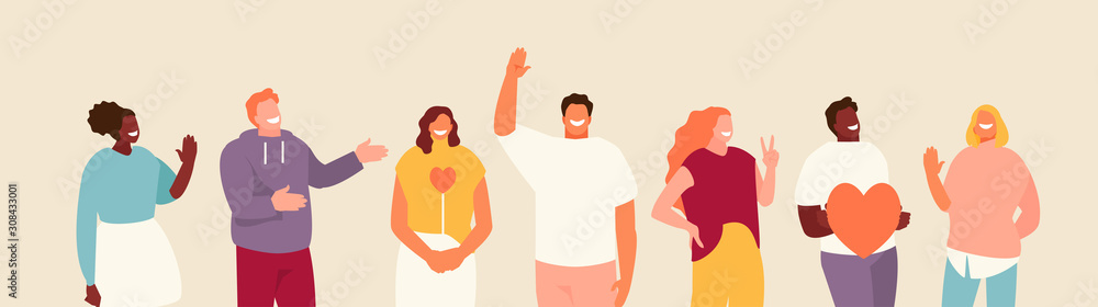 Vector group of hospitable and friendly people. Positive emotions ...