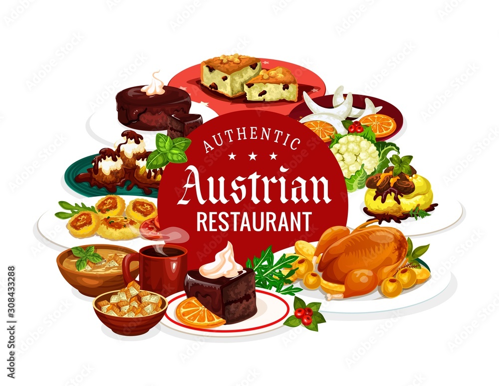 Vetor de Austrian authentic restaurant, national cuisine dishes. Vector ...