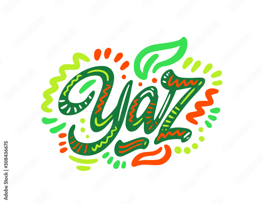 Yaz - Summer in Turkish. Hand Lettering word. Handwritten modern brush ...