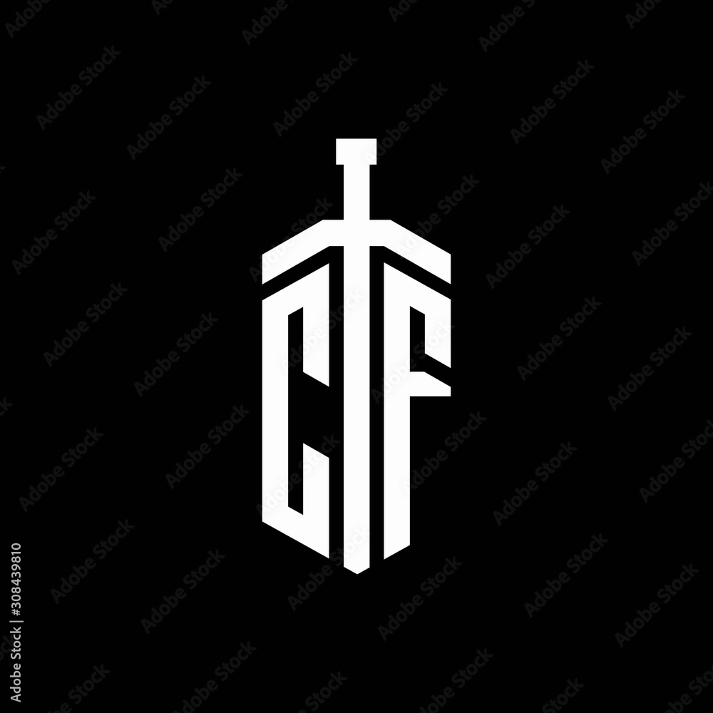CF logo monogram with sword element ribbon design template Stock Vector ...