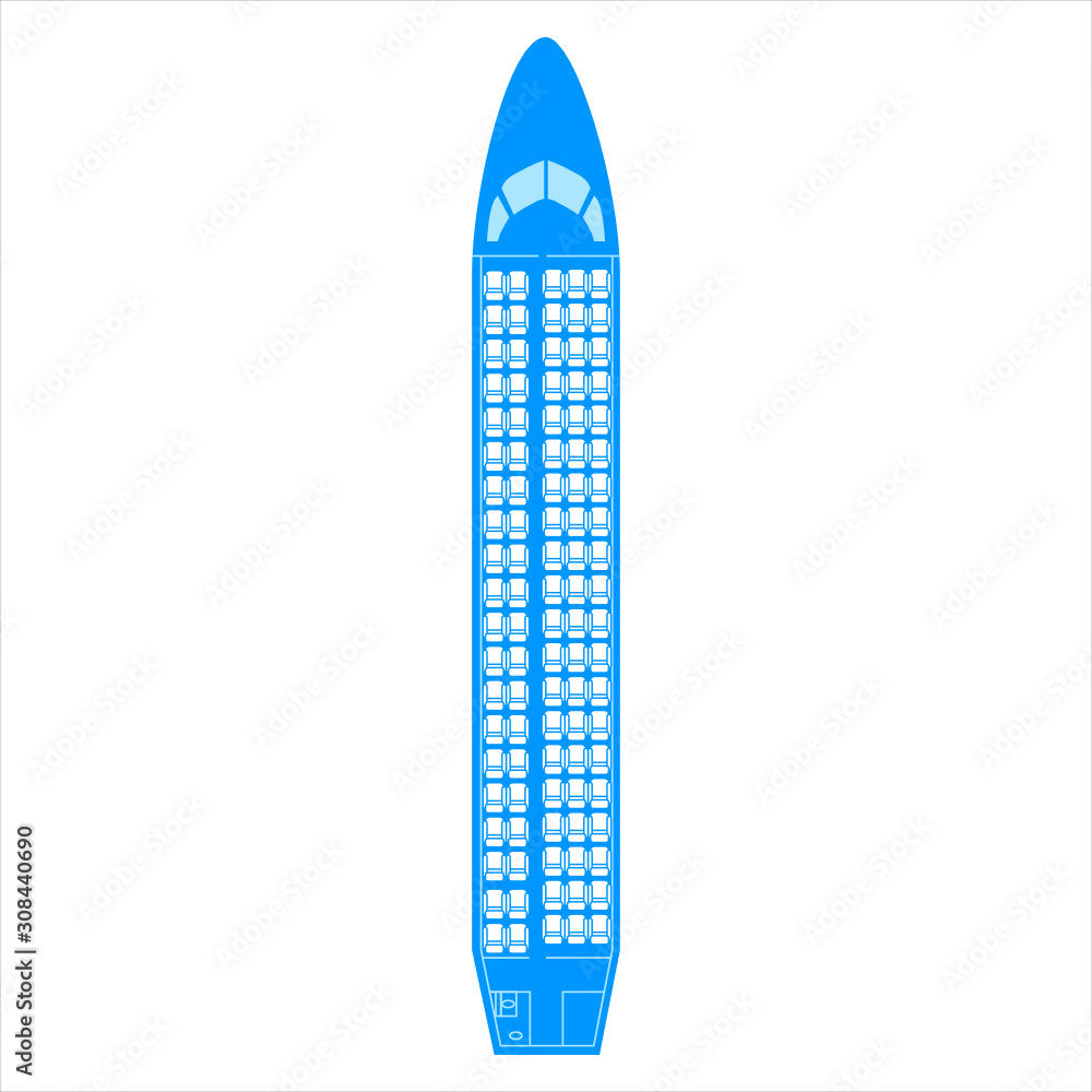 Fokker 100 Aircraft Types PAX passengers seat chair scheme in airplane ...