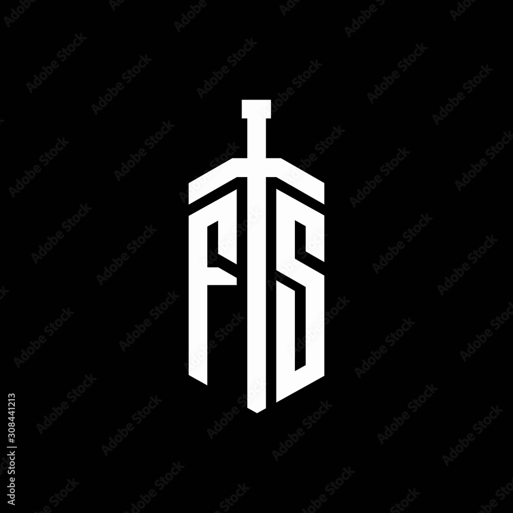 FS logo monogram with sword element ribbon design template Stock Vector ...