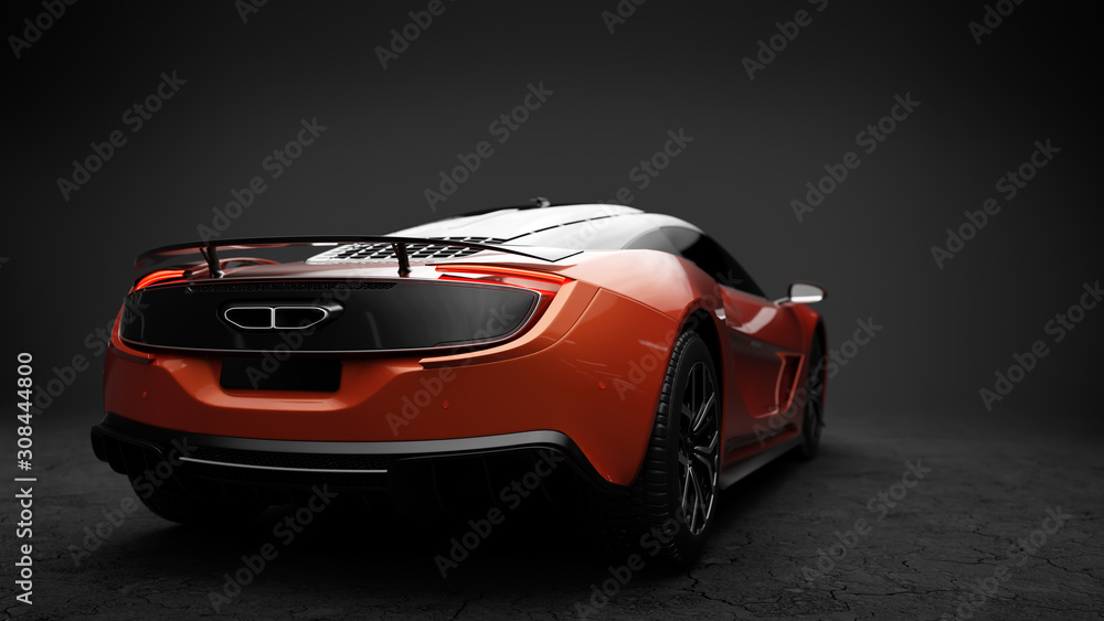 New fast super sports car rear view on black background. Supercar Stock ...