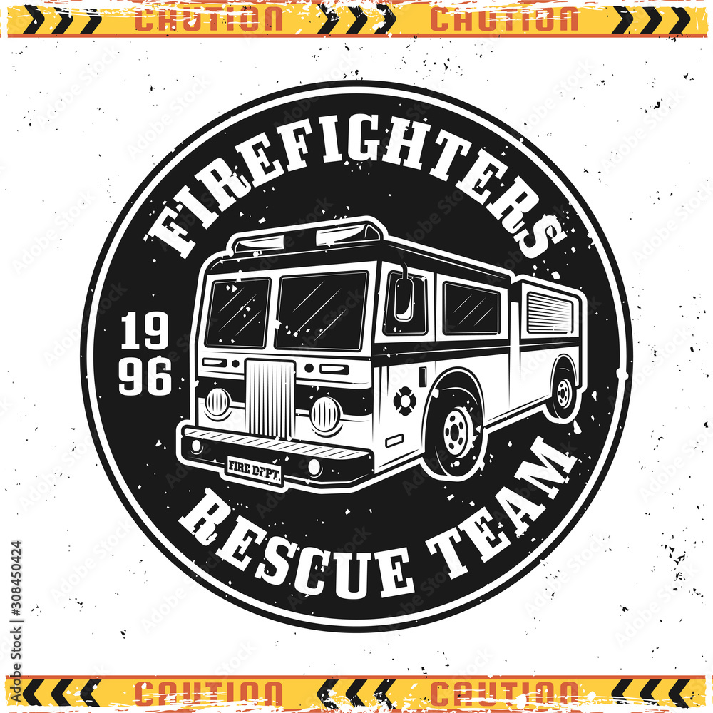 Fire truck vector emblem or logo in vintage style Stock Vector | Adobe ...
