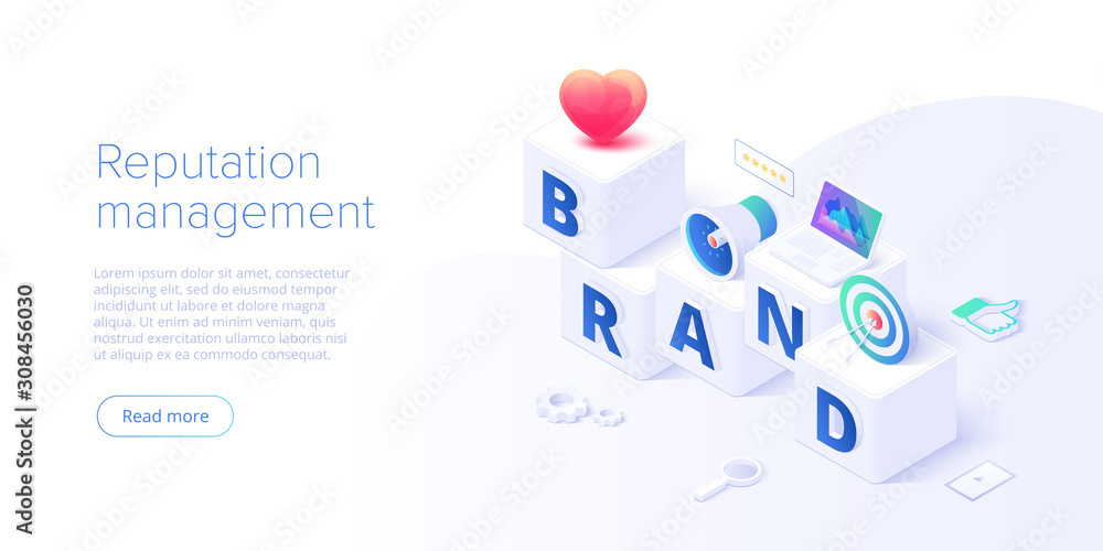 Vetor de Building brand strategy in isometric vector illustration ...